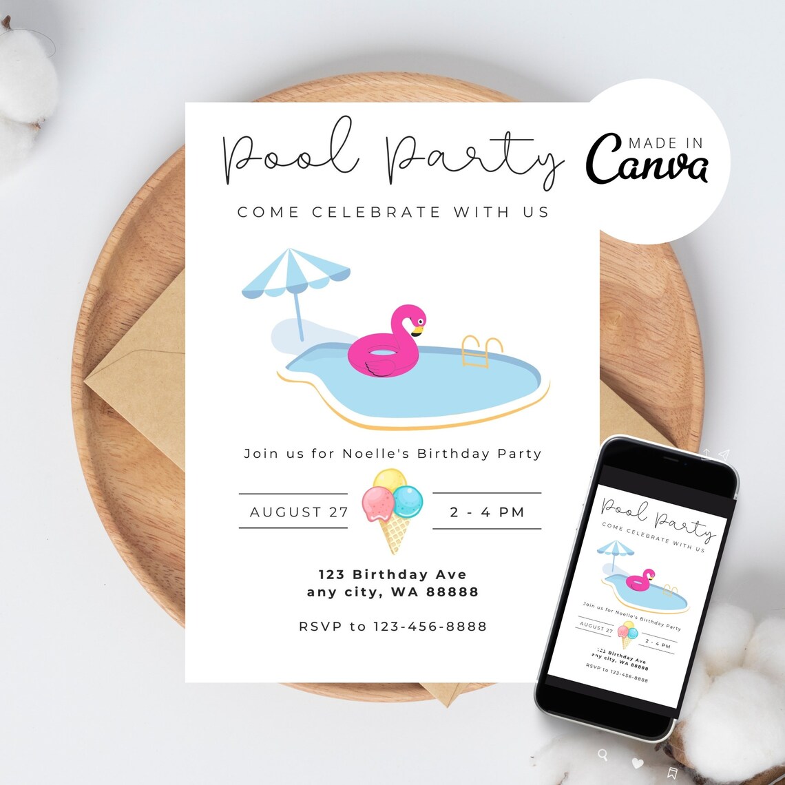 Editable Pool Party Invitation Birthday Party Invitation Girls - Etsy