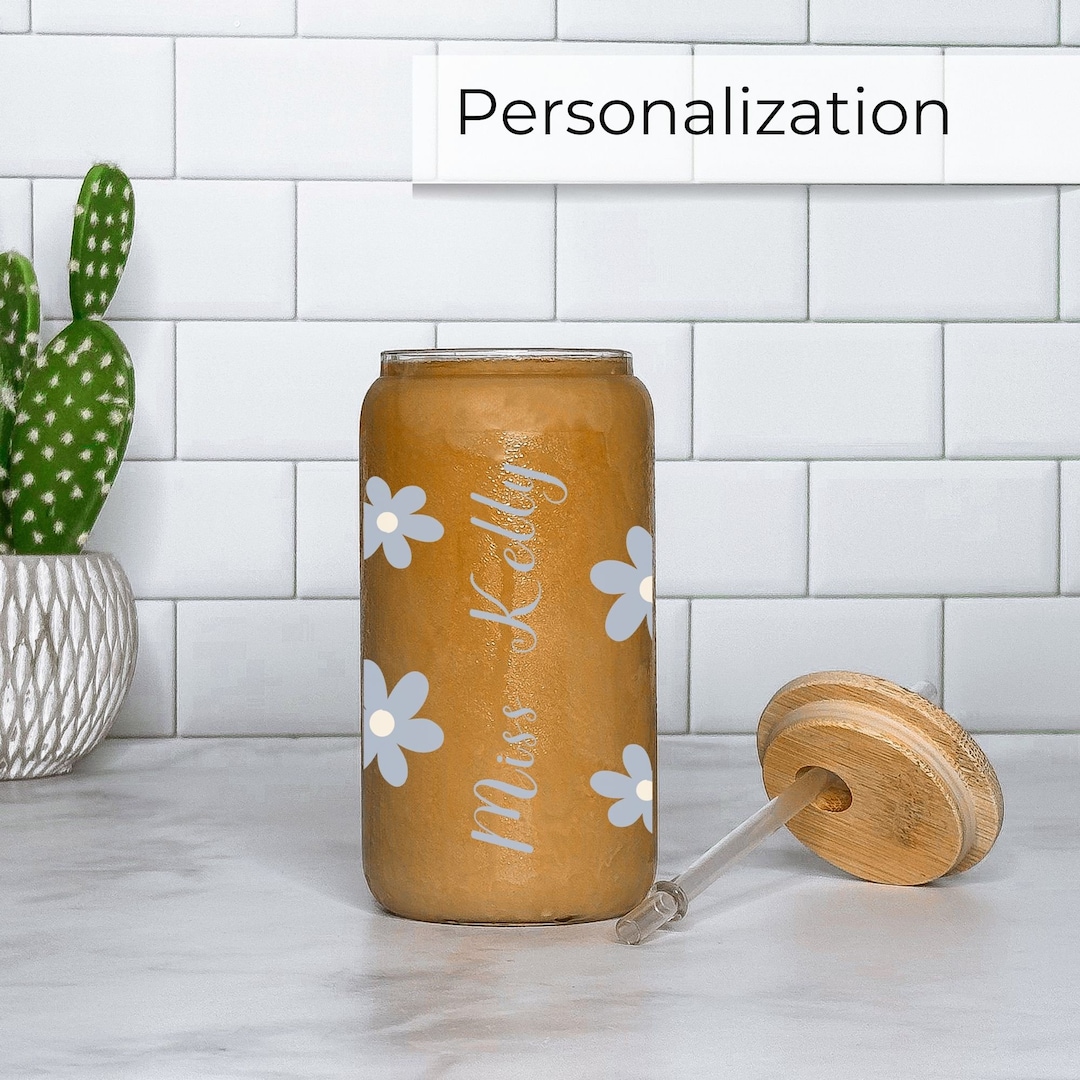 Personalized Iced Coffee Cup Daisy Iced Coffee Glass Bridesmaid ...