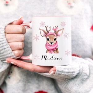 Personalized Pink Christmas Name Mug Custom Kids Hot Chocolate Mug Kids ...