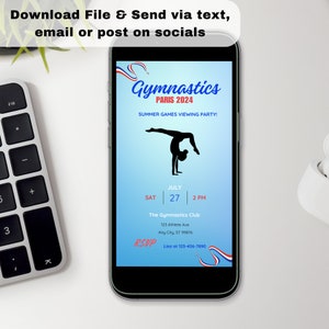 Paris Summer Games Textable Gymnastics Viewing Party Mobile Invitation ...
