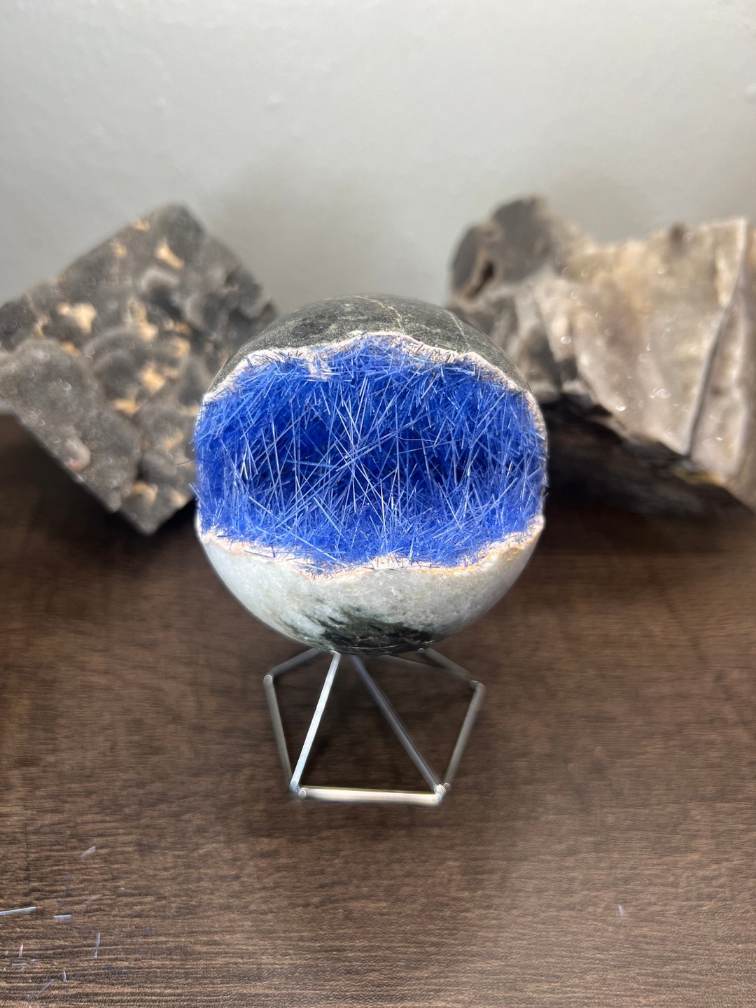 Blue Needle Ironstone Ball,open Mouthblue Magnesite Goethite Crystal ...