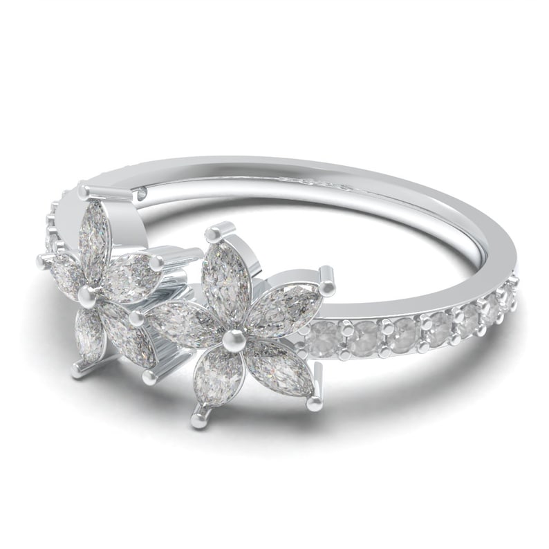 Diamond Flower Ring 14k Gold Floral Diamond Ring Minimalist Diamond ...