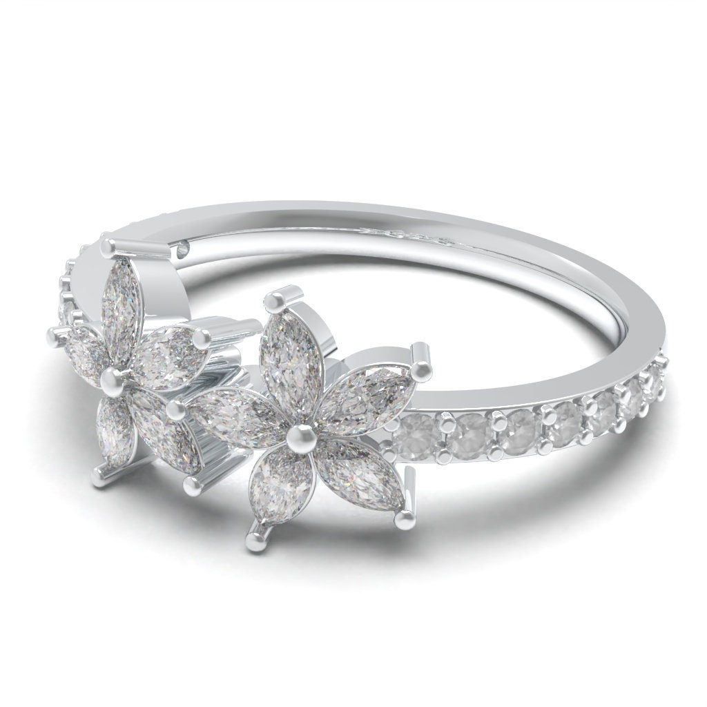 Diamond Flower Ring 14k Gold Floral Diamond Ring Minimalist Diamond ...