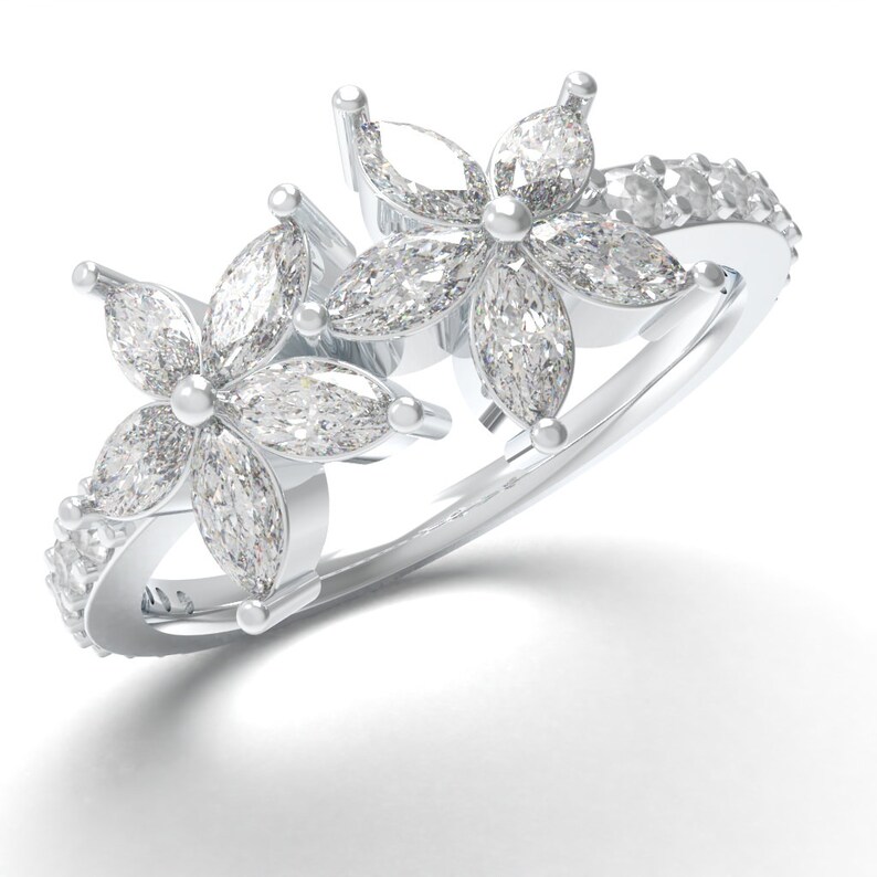 Diamond Flower Ring 14k Gold Floral Diamond Ring Minimalist Diamond ...