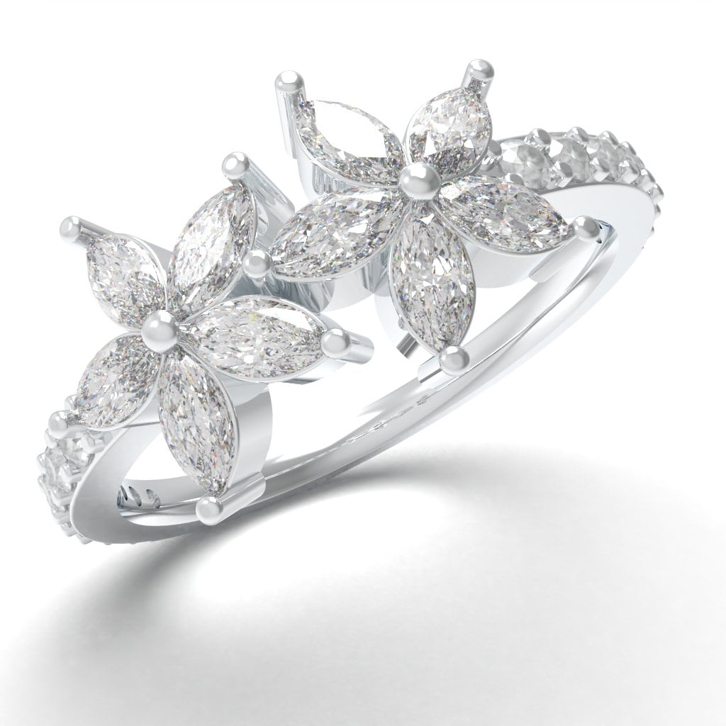 Diamond Flower Ring 14k Gold Floral Diamond Ring Minimalist Diamond ...