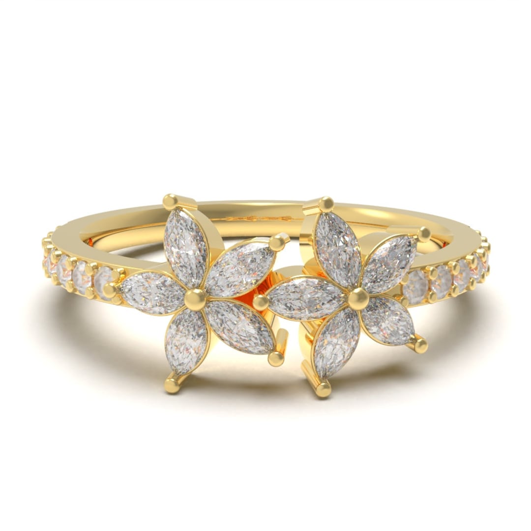 Diamond Flower Ring 14k Gold Floral Diamond Ring Minimalist Diamond ...