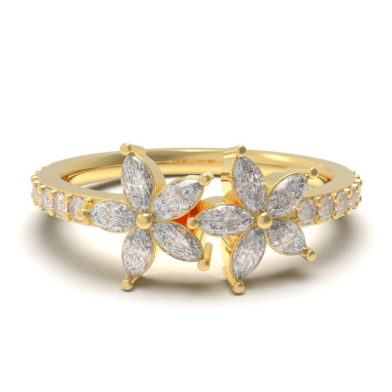 Diamond Flower Ring 14k Gold Floral Diamond Ring Minimalist Diamond ...