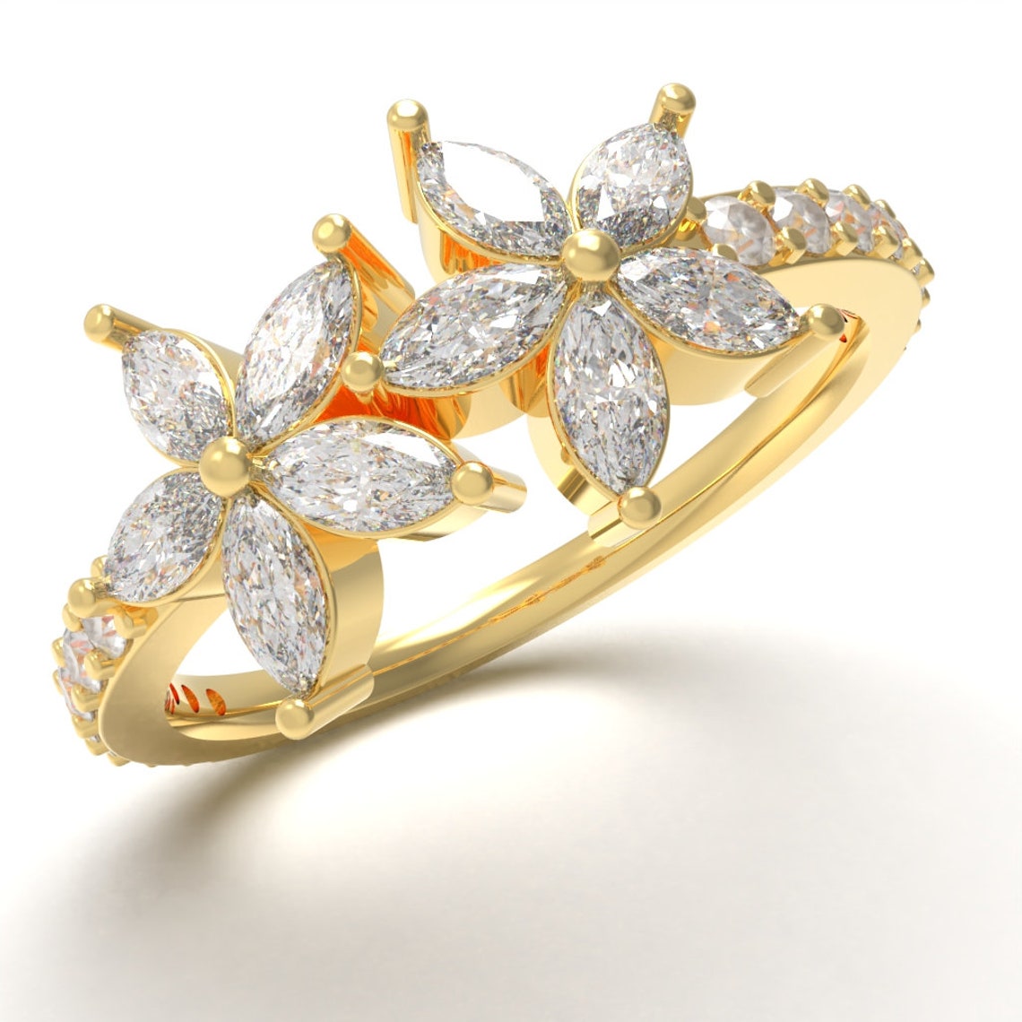 Diamond Flower Ring 14k Gold Floral Diamond Ring Minimalist Diamond ...