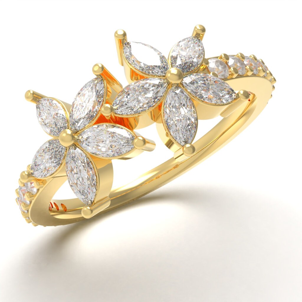 Diamond Flower Ring 14k Gold Floral Diamond Ring Minimalist Diamond ...