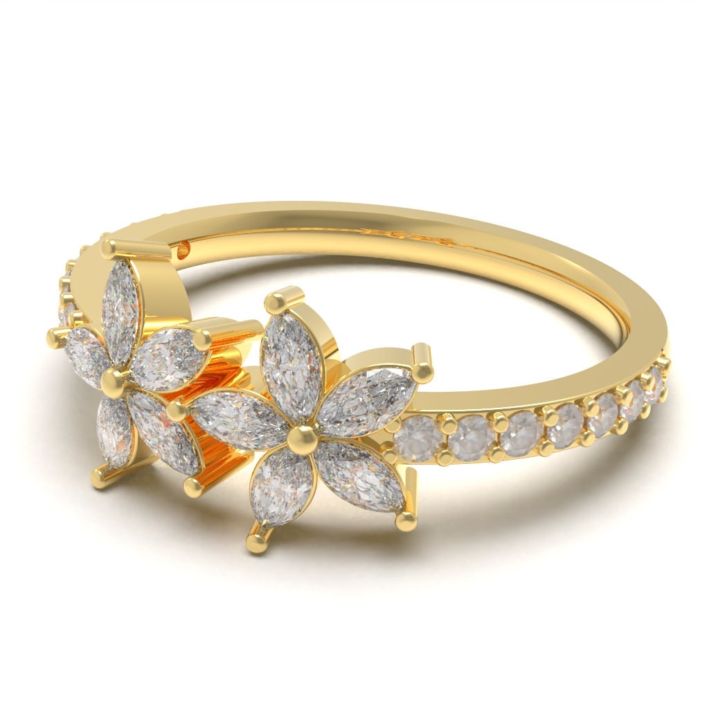 Diamond Flower Ring 14k Gold Floral Diamond Ring Minimalist Diamond ...