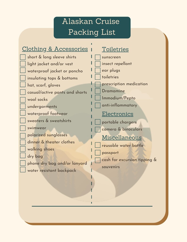 Alaskan Cruise Packing List - Printable, Editable in Canva - Etsy