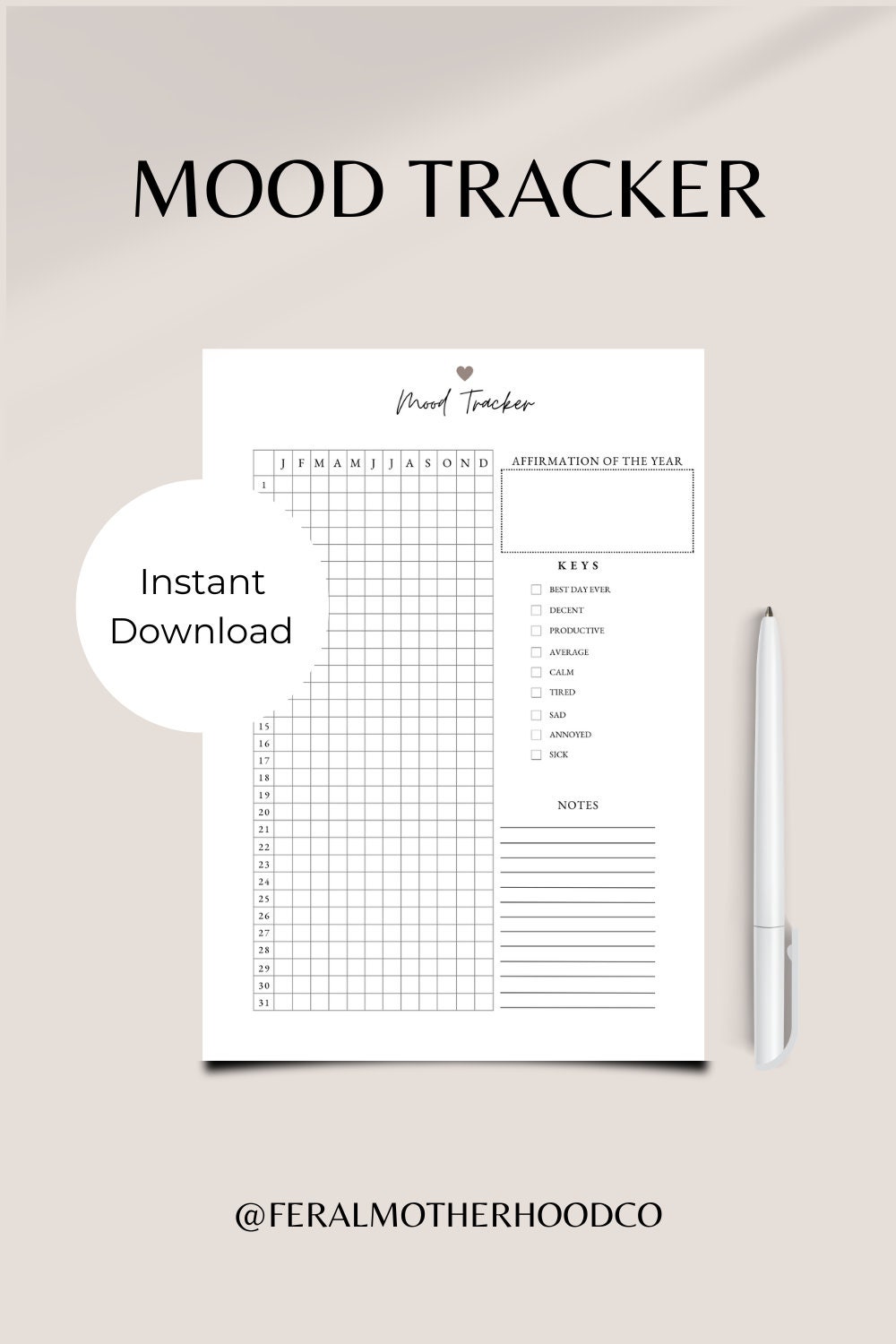 Mood Tracker, Instant Download, Mom Planner, Mom Scheduling, Self-care ...