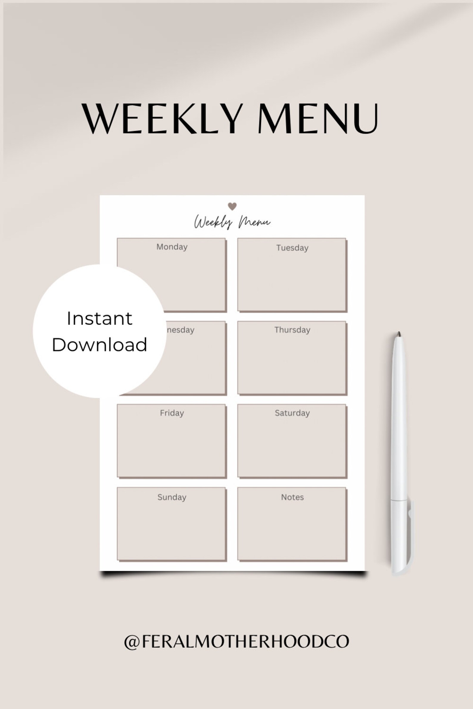 Printable Weekly Menu, Instant Download, Family Organization, Weekly ...