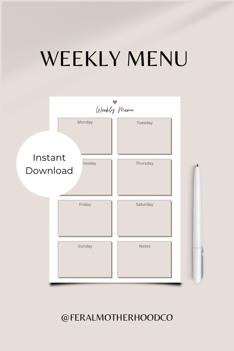 Printable Weekly Menu, Instant Download, Family Organization, Weekly ...