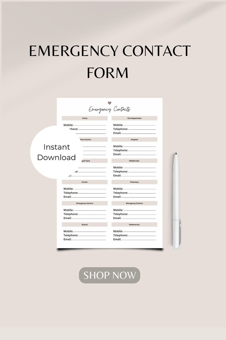 Printable Emergency Contact Form, Download From Canva, Family ...