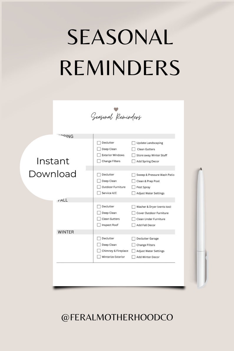 Seasonal Cleaning Schedule Page, Instant Download, Family Organization ...