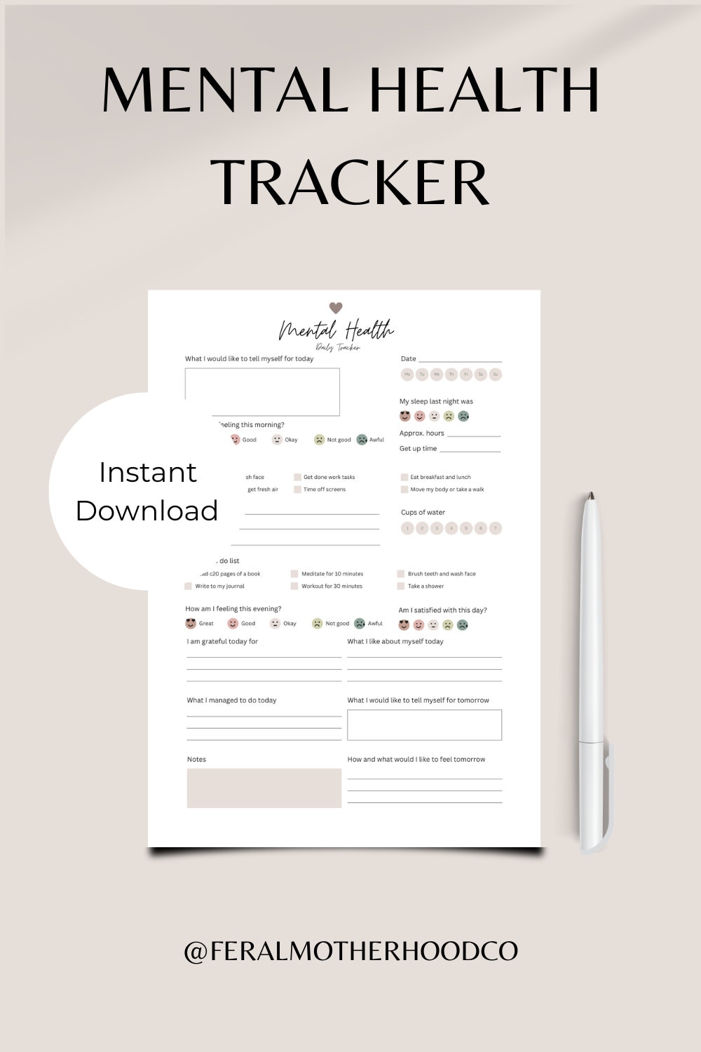 Mental Health Tracker, Instant Download, Mom Planner, Mom Scheduling ...