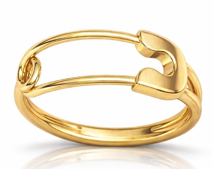 14K Solid Gold Safety Pin Ring – Bold Statement Gold Ring for Women ...