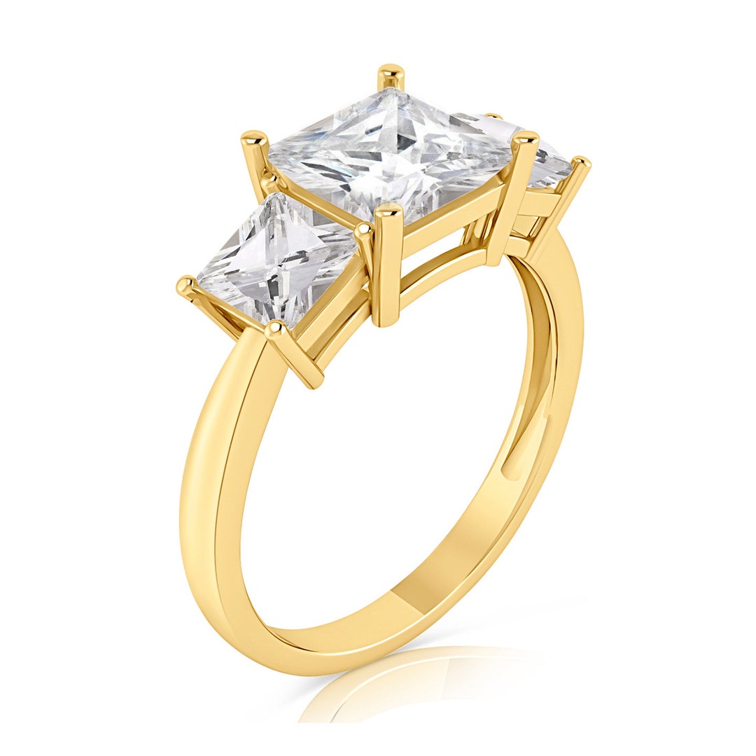 3ct Princess Cut Designer 3 Stone Simulated Diamond Engagement Wedding ...