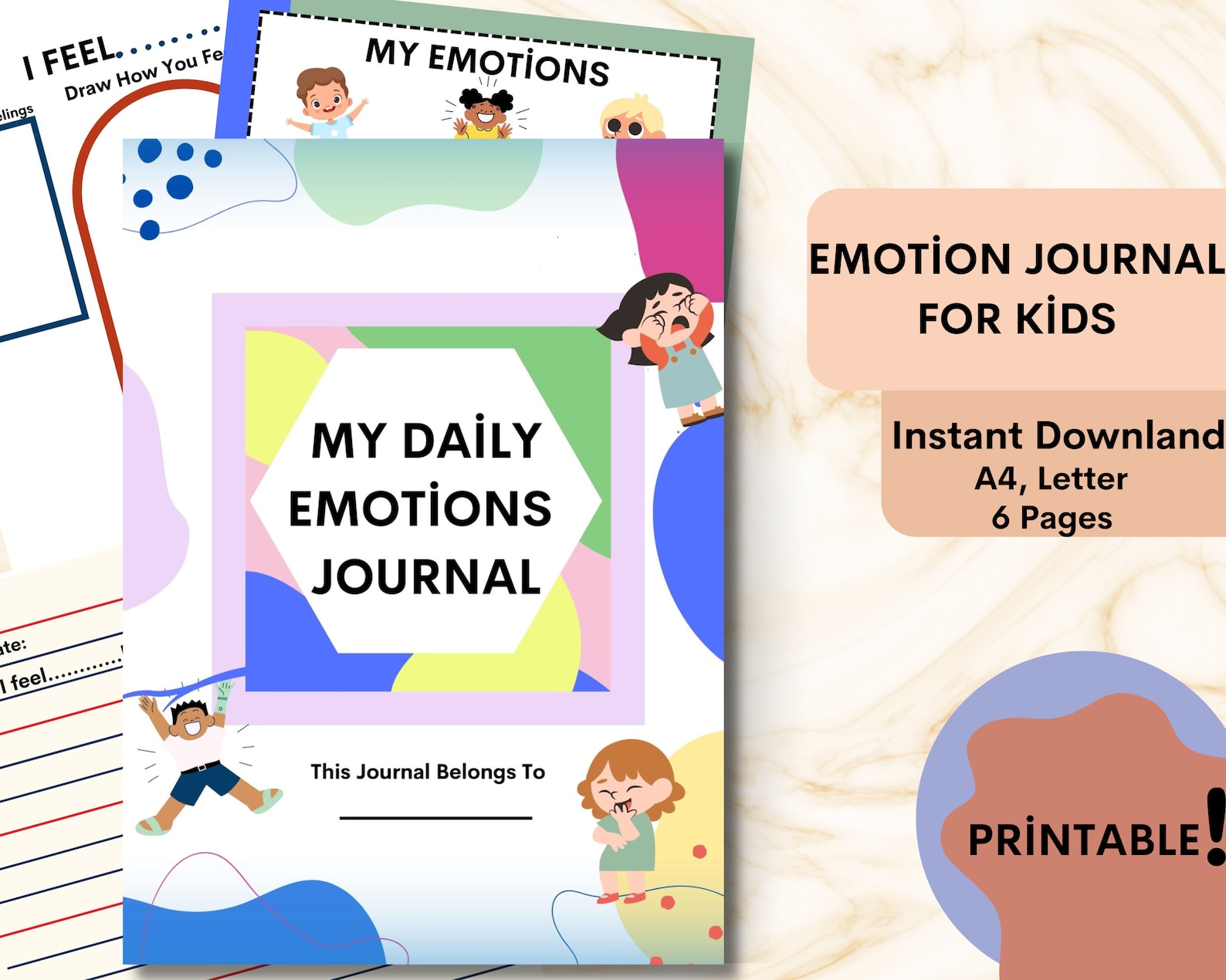 Kids Daily Emotions Journal Printable I Diary for Children I Digital ...