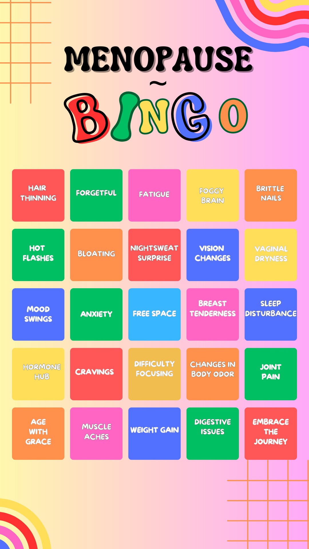 Menopause Bingo Game Digital Download for Women's - Etsy