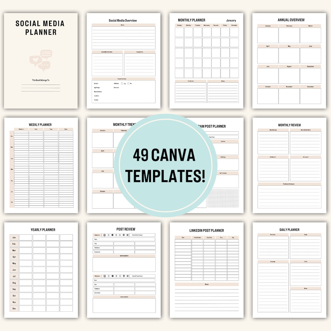 Social Media Planner Printable, Content Planner Template for Instagram ...