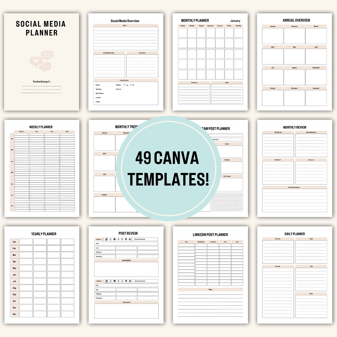 Social Media Planner Printable, Content Planner Template for Instagram ...