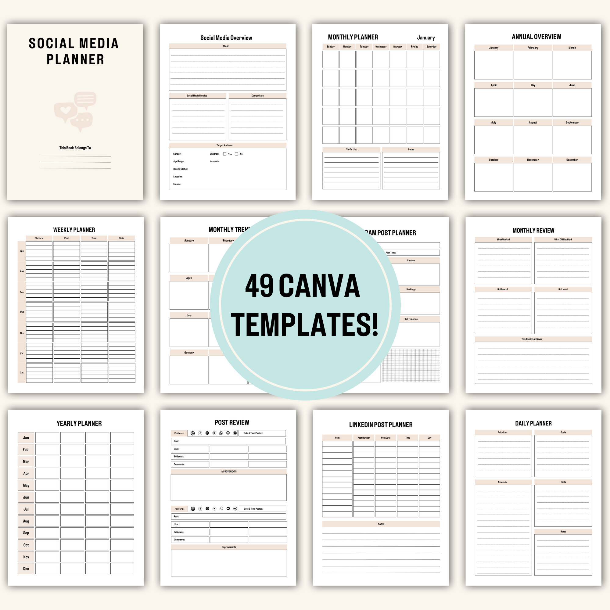 Social Media Planner Printable, Content Planner Template for Instagram ...