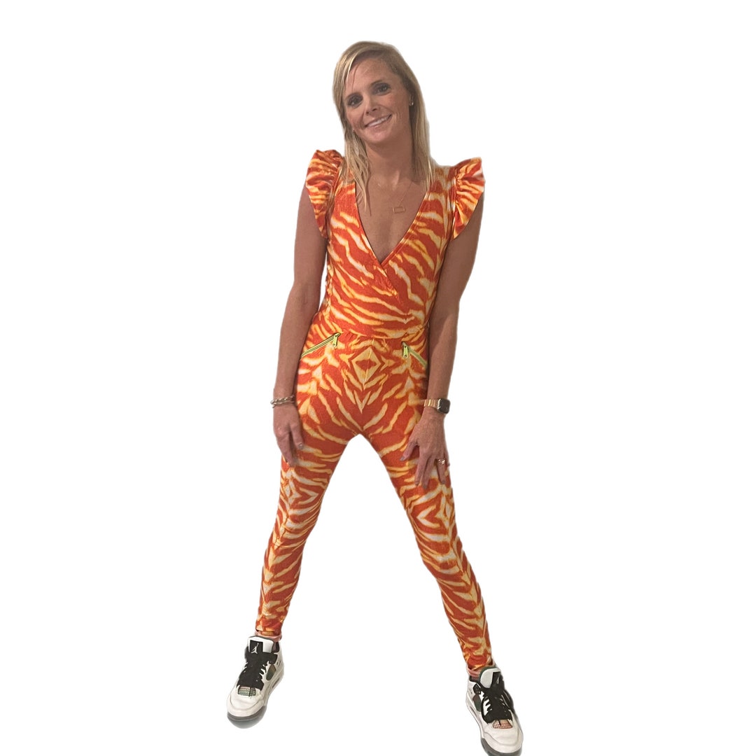 Tiger Print Jumpsuit With Ruffles for Festivals - Etsy