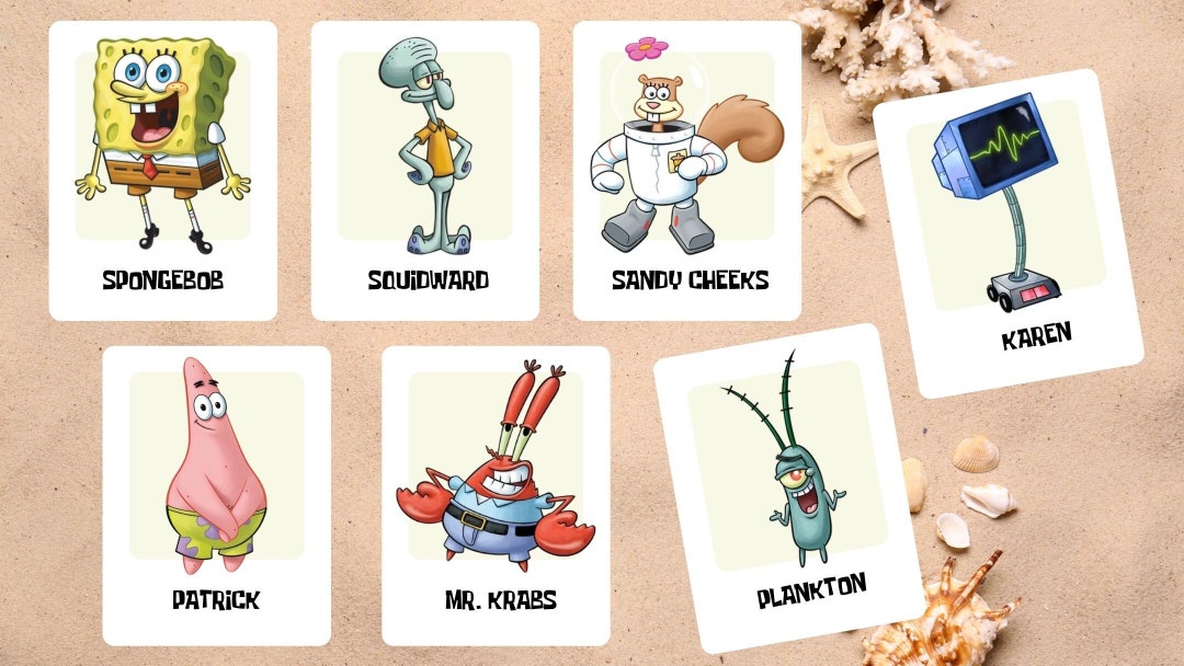 SPONGEBOB Flashcards Kids Flash Cards Printable Learning - Etsy