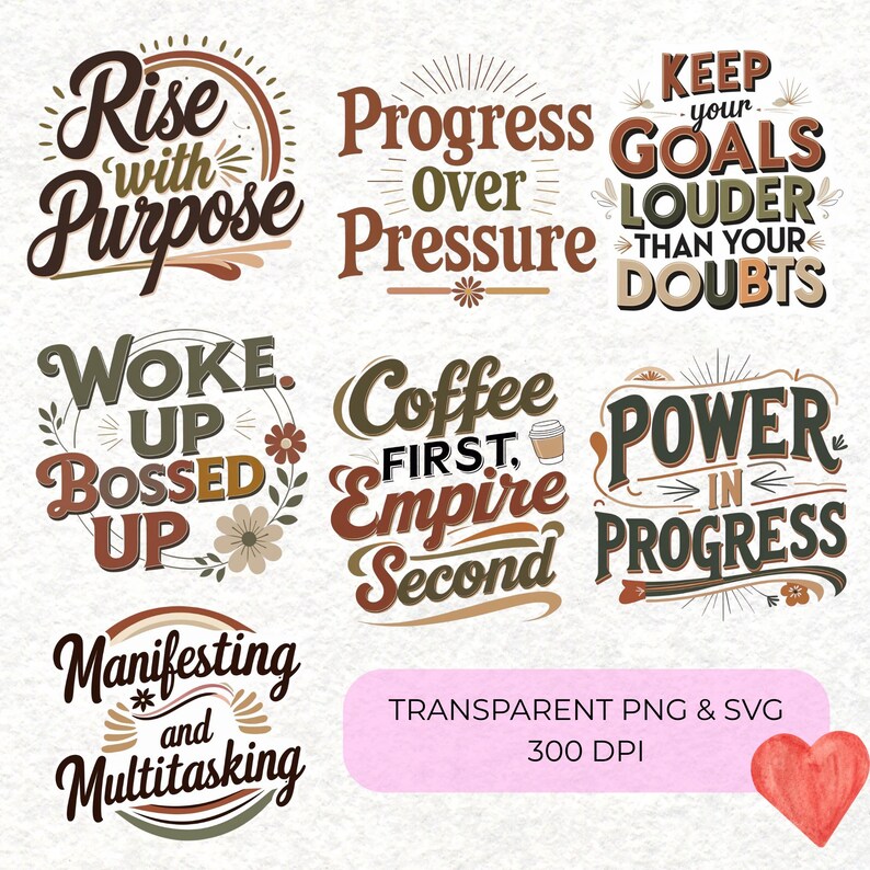 Retro Motivational Quotes Clipart Bundle: Watercolor Style (PNG SVG ...