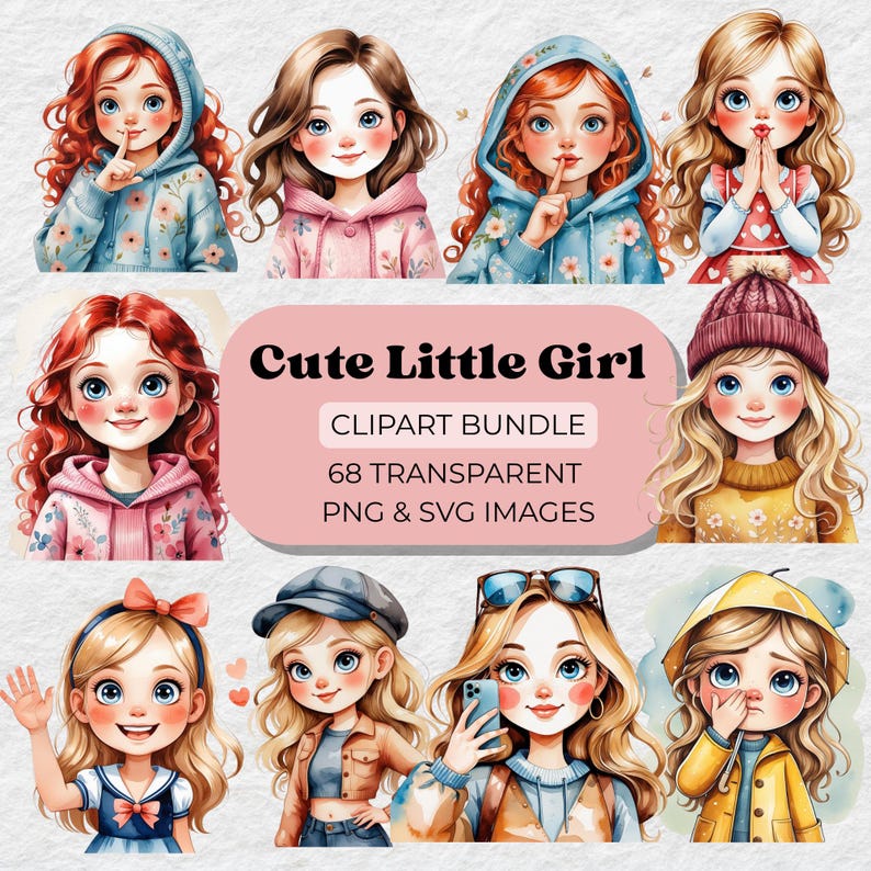 3D Little Girls Clipart Bundle: PNG & SVG, Commercial Use - Etsy