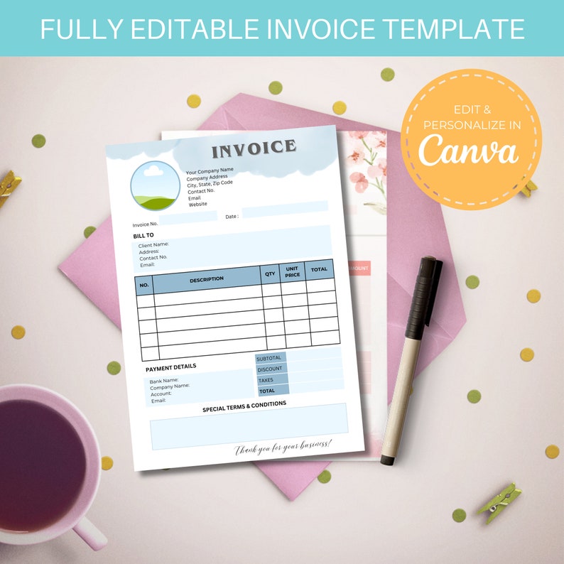Invoice Template Editable| Modern Feminine Business Invoice Template ...