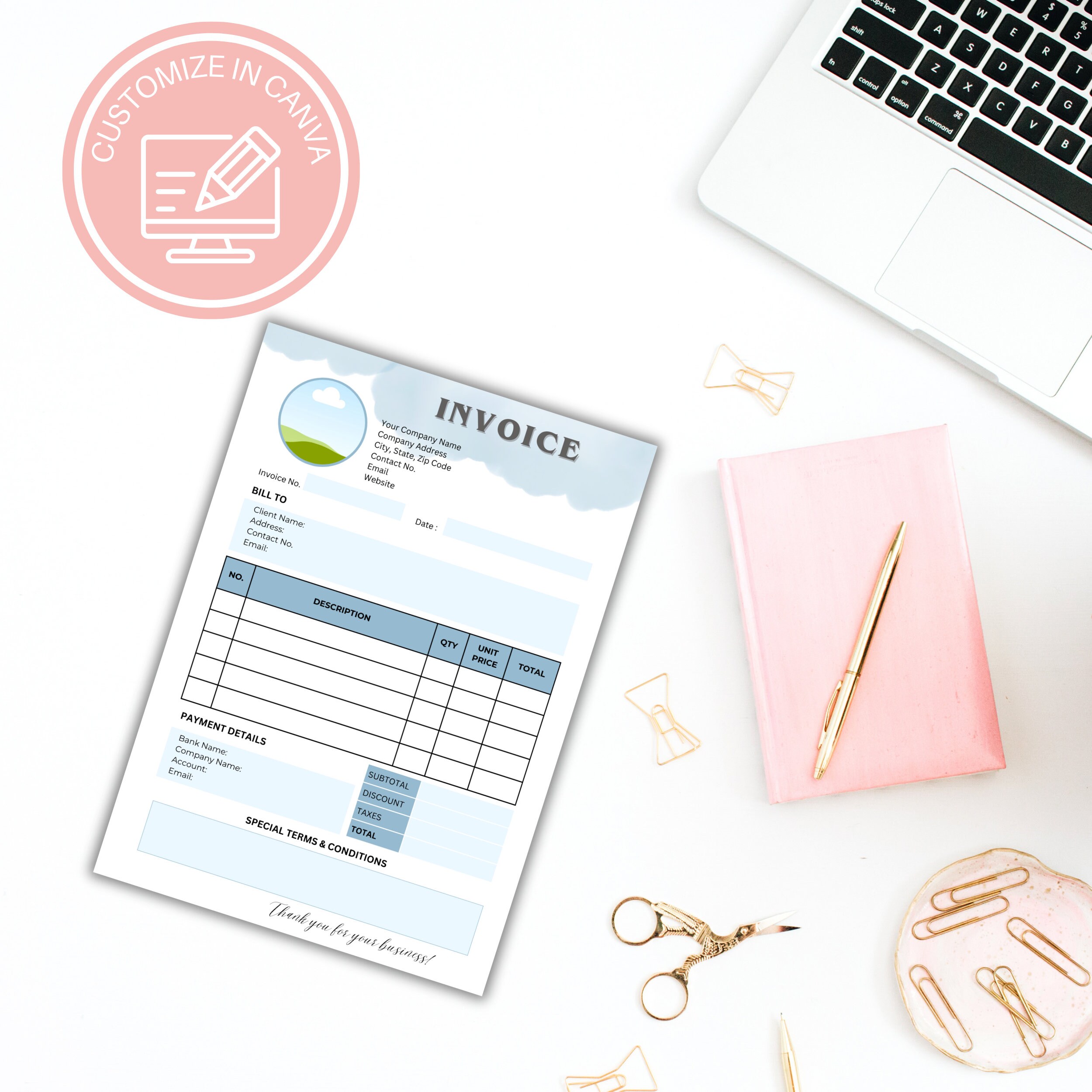 Invoice Template Editable| Modern Feminine Business Invoice Template ...