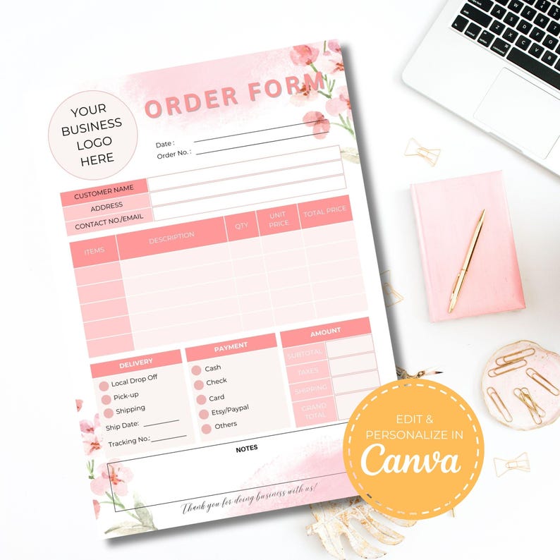 Editable Business Order Form Template: Canva Design (PDF) - Etsy