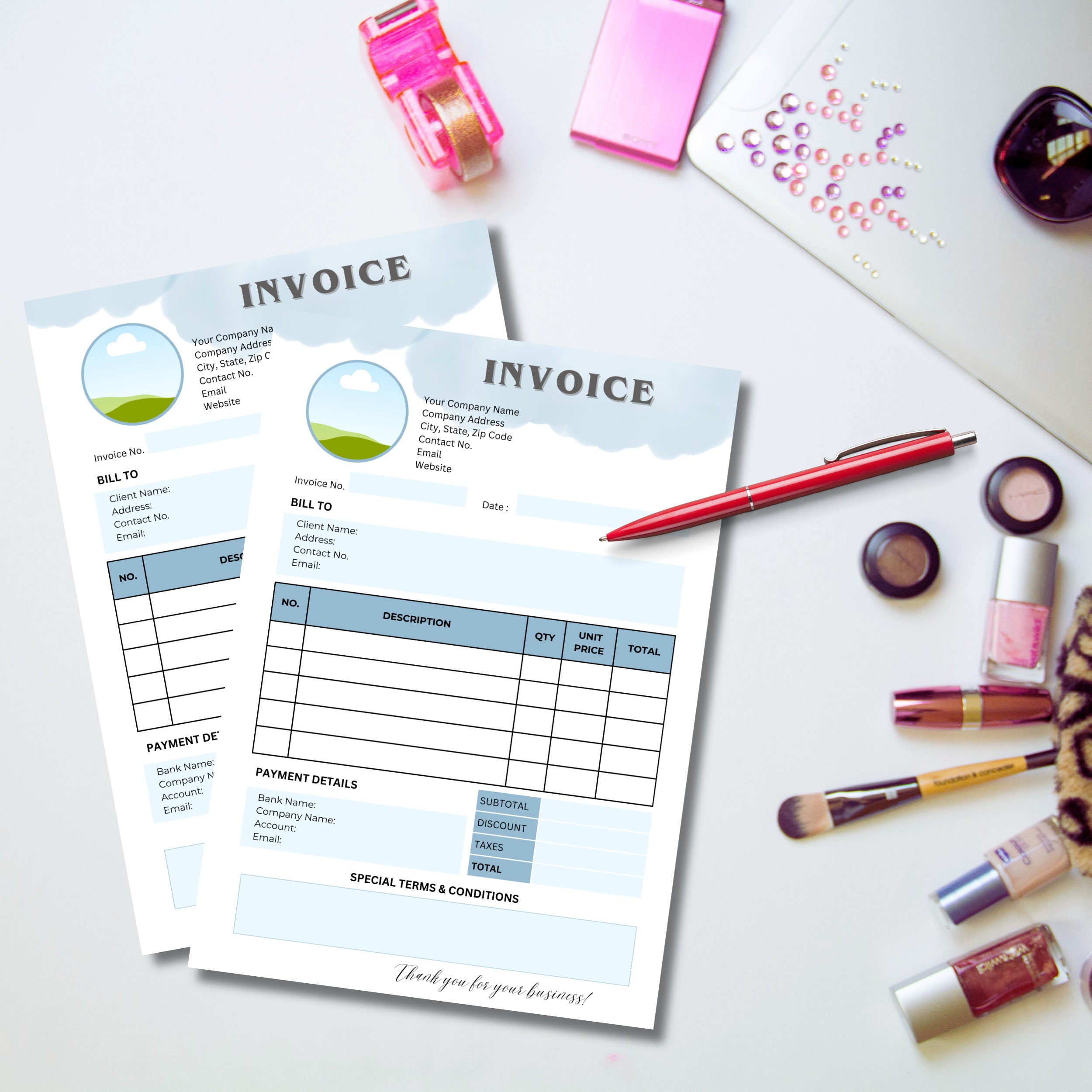 Invoice Template Editable| Modern Feminine Business Invoice Template ...