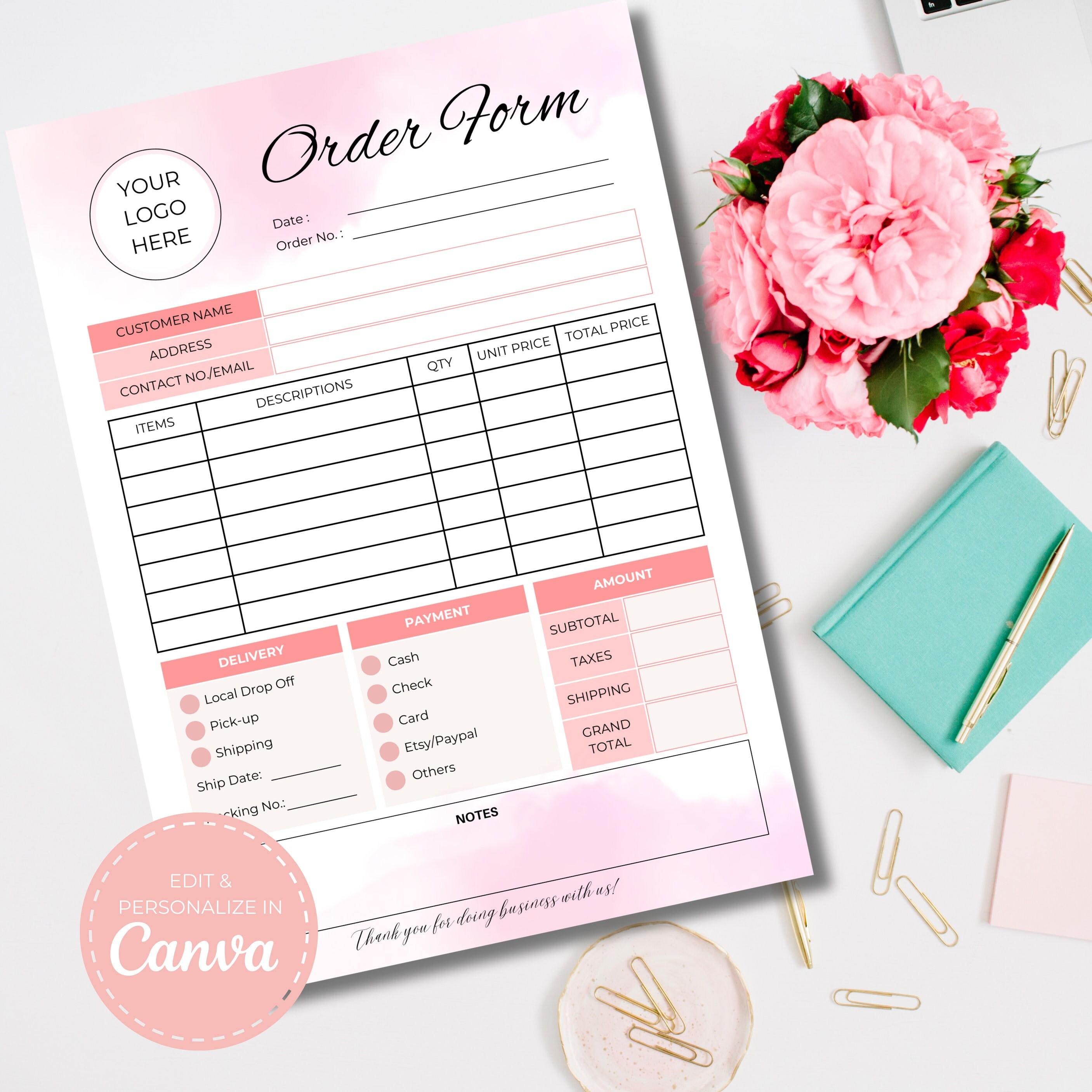 Order Form Editable in Canva| Etsy Shop Order Form | Small Business ...