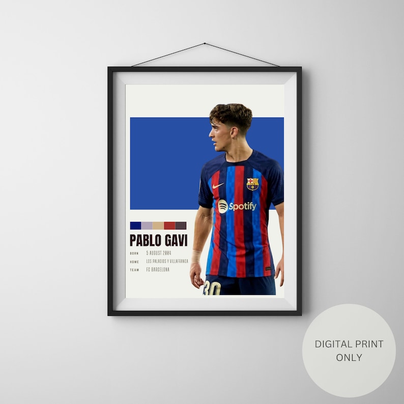 Pablo Gavi, FC Barcelona, Soccer Poster, Digital Wall Art, Minimalist ...
