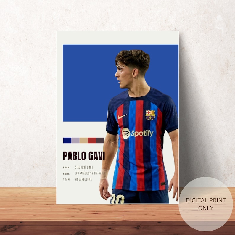 Pablo Gavi, FC Barcelona, Soccer Poster, Digital Wall Art, Minimalist ...