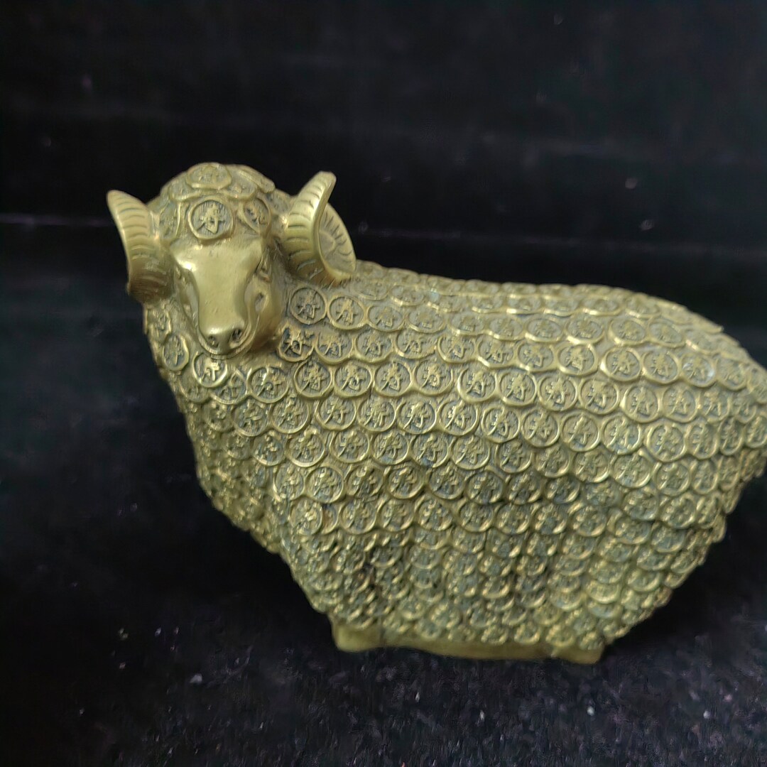 Copper Sculpture Collectable Lucky Sheep Table Decor Animal Figurine ...