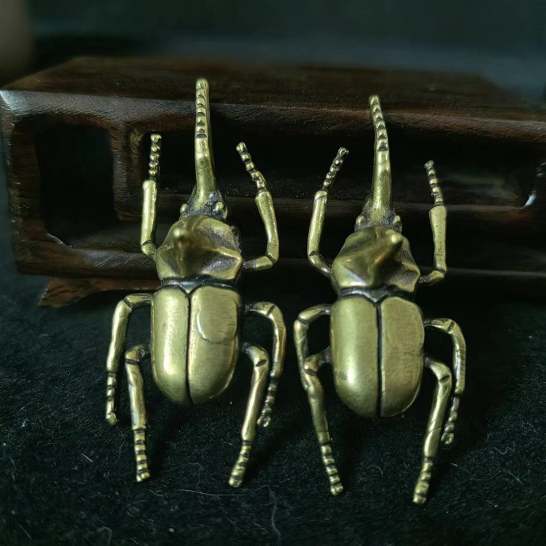Get 2 Feng Shui Copper Statue Cute Insect Lucky Beetle Brass - Etsy