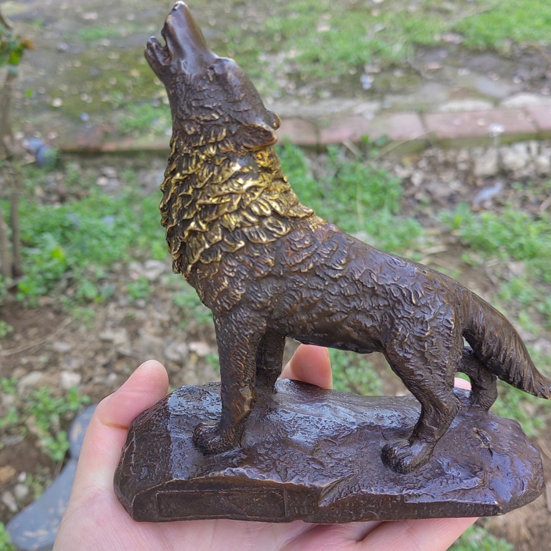 Copper Brass Howling Wolf Statue Crafts,fine Carved Feng Shui Animal ...
