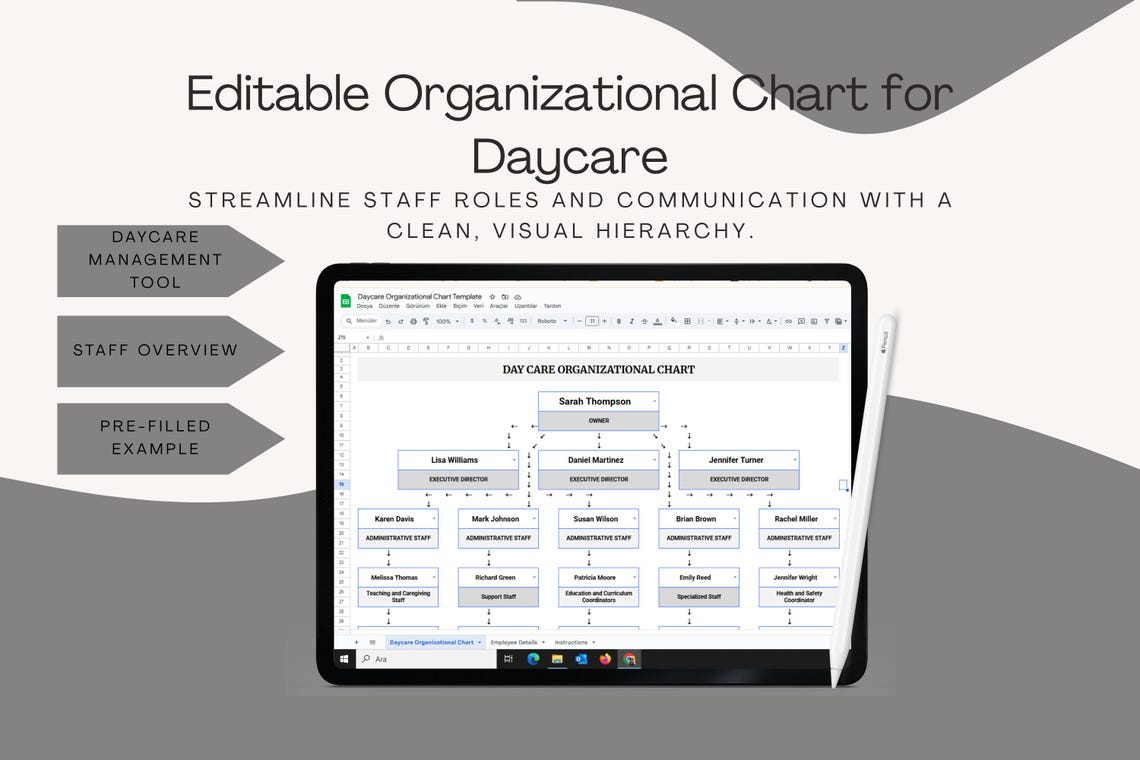 Editable Daycare Organizational Chart Template – Google Sheets Staff ...