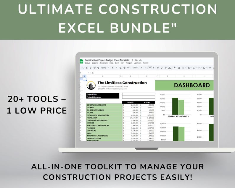 Ultimate Construction Business Excel Template Bundle | 20+ Contractor ...