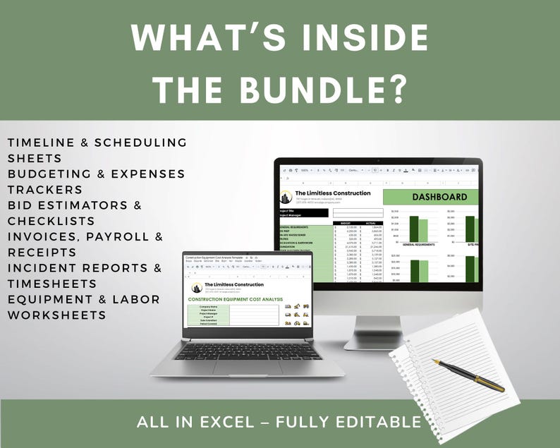 Ultimate Construction Business Excel Template Bundle | 20+ Contractor ...