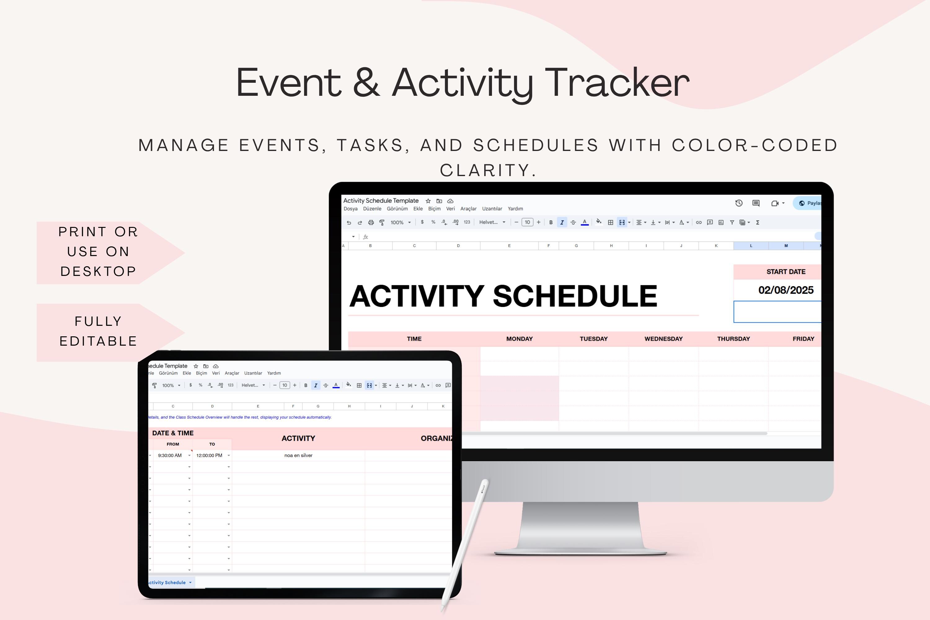 Activity Schedule Template Google Sheets | Weekly Time Block Planner ...
