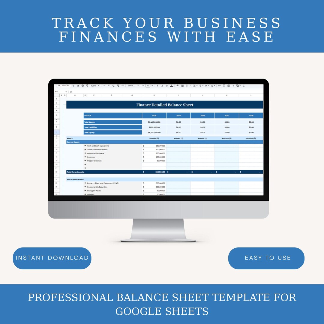 Finance Balance Sheet Template | Google Sheets Accounting Tracker ...