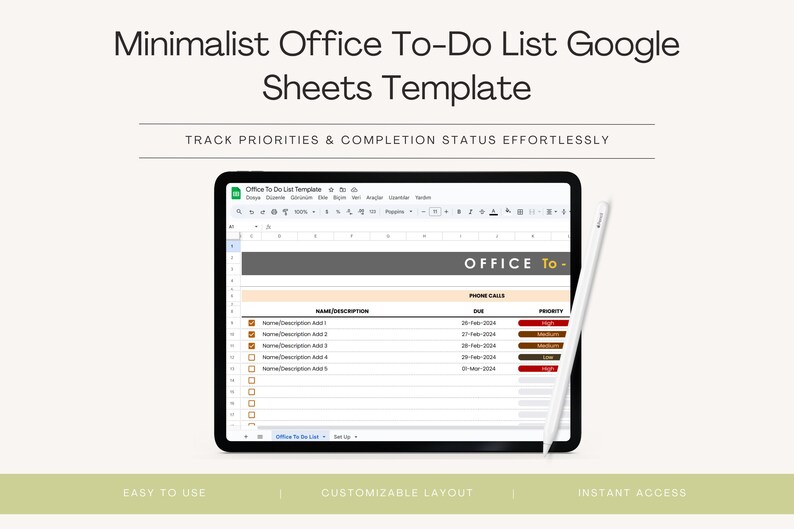 Editable Office To-do List Template: Google Sheets Task Tracker ...