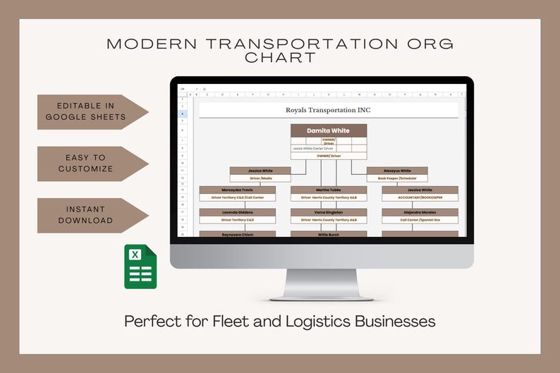 Editable Trucking Company Org Chart | Google Sheets Organizational ...