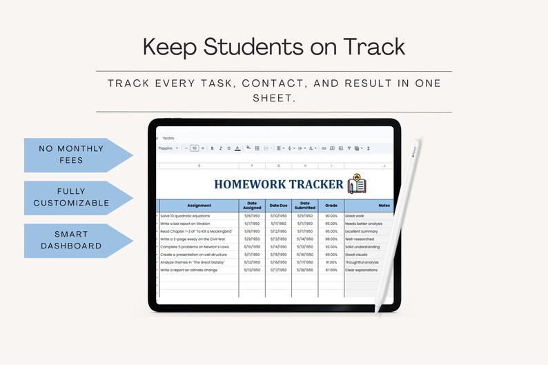 Homework Tracker Google Sheets Template | Assignment Tracker for ...